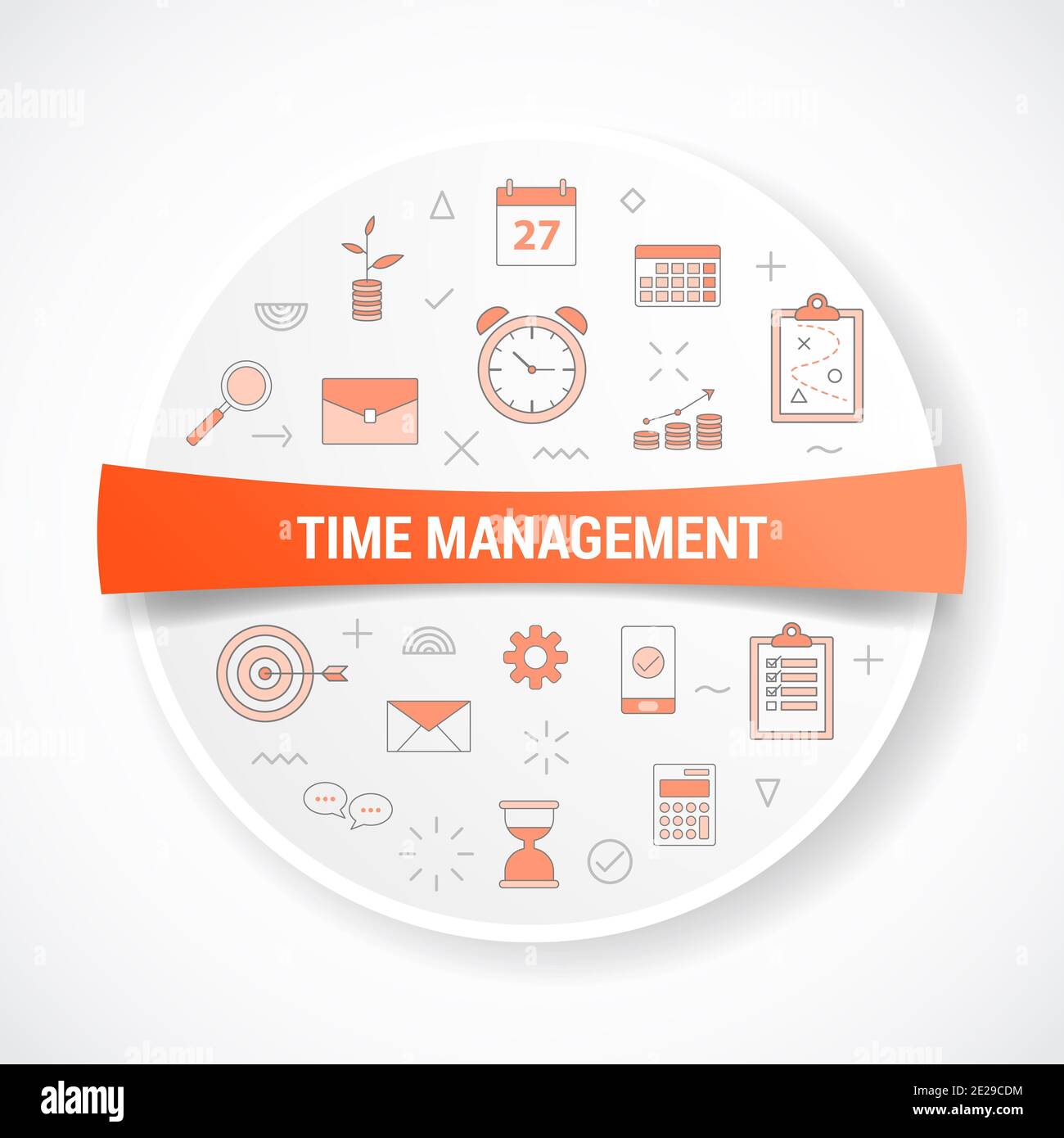 time management with icon concept with round or circle shape vector ...