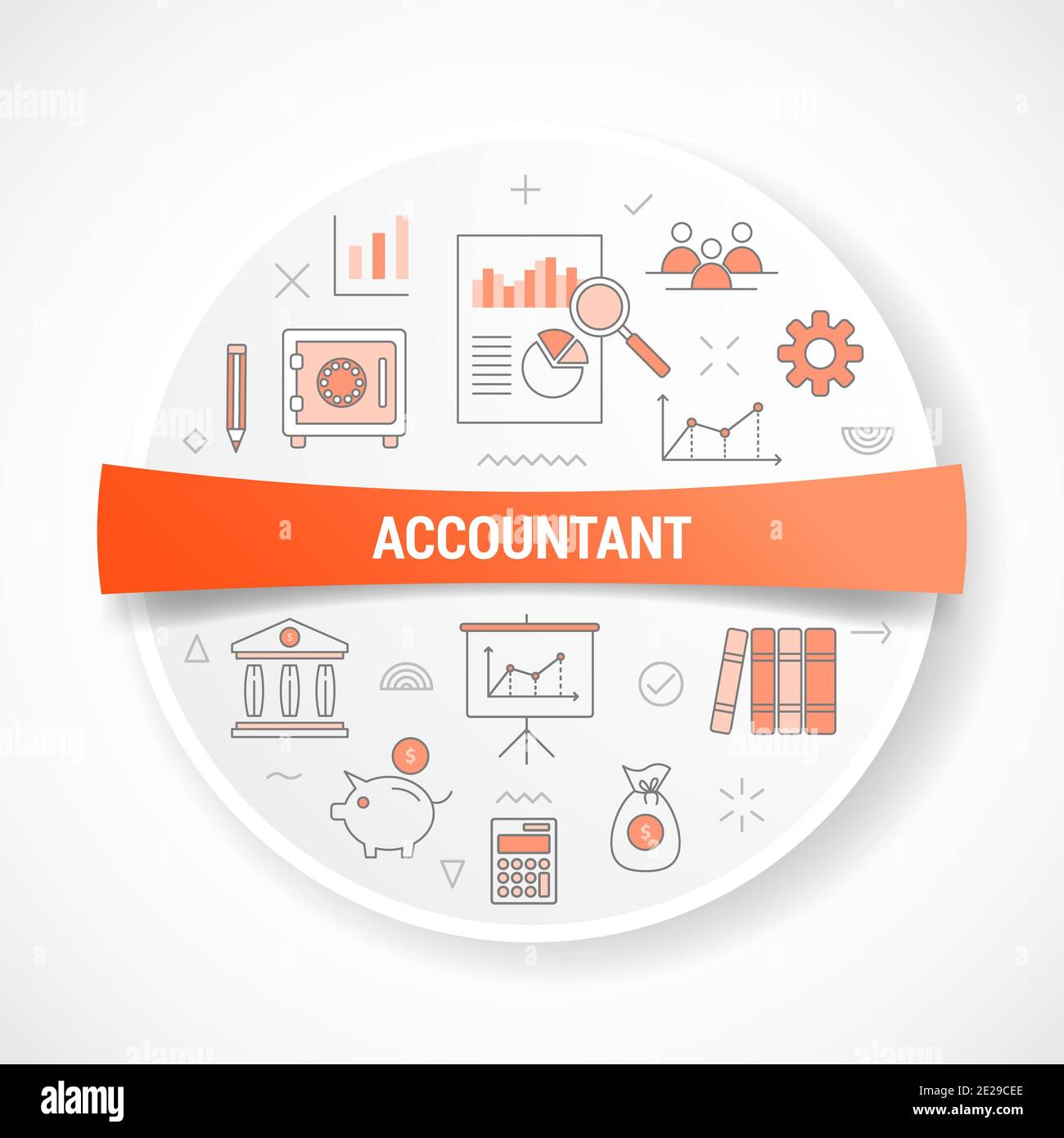 accountant with icon concept with round or circle shape vector ...