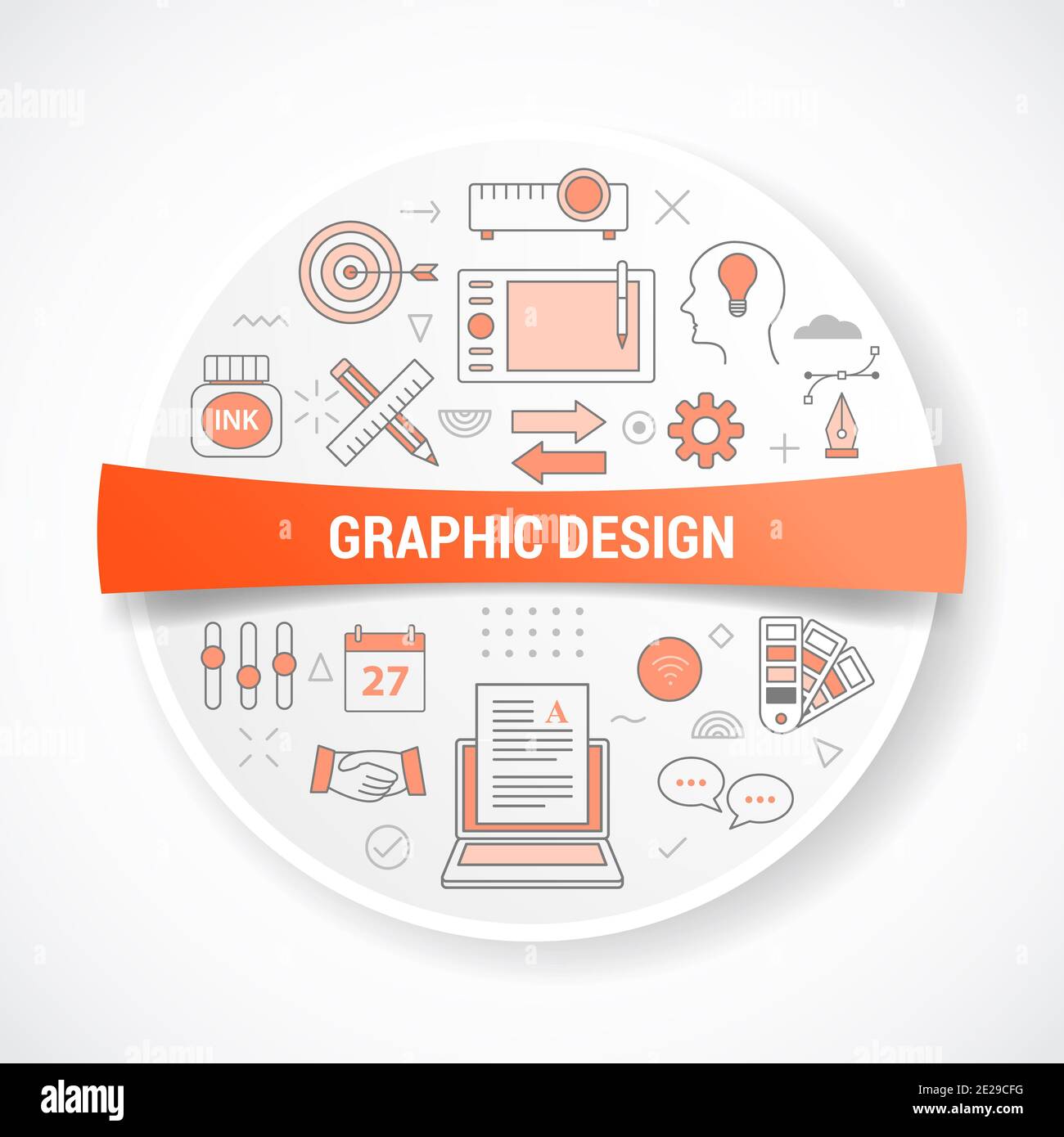 graphic designer with icon concept with round or circle shape vector ...