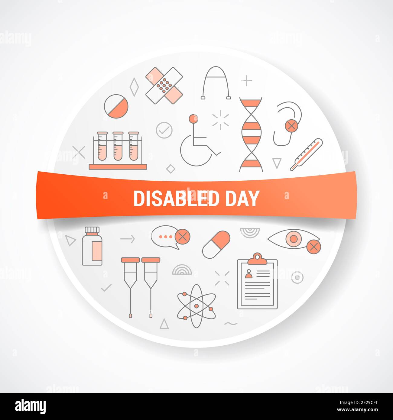 disabled day with icon concept with round or circle shape vector ...