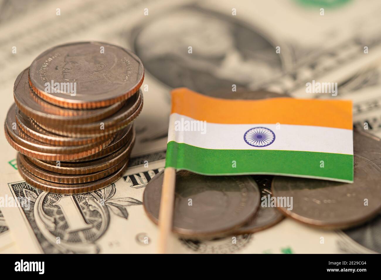 Stack of coins with India flag on white background Stock Photo - Alamy
