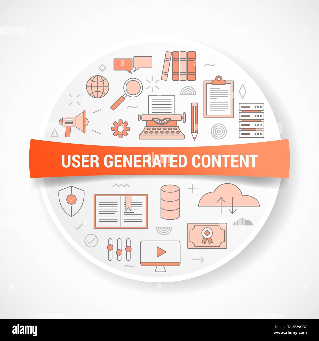 ugc user generated content with icon concept with round or circle shape vector illustration ...