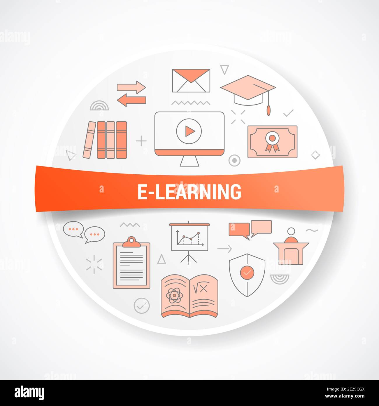 e-learning online education with icon concept with round or circle ...