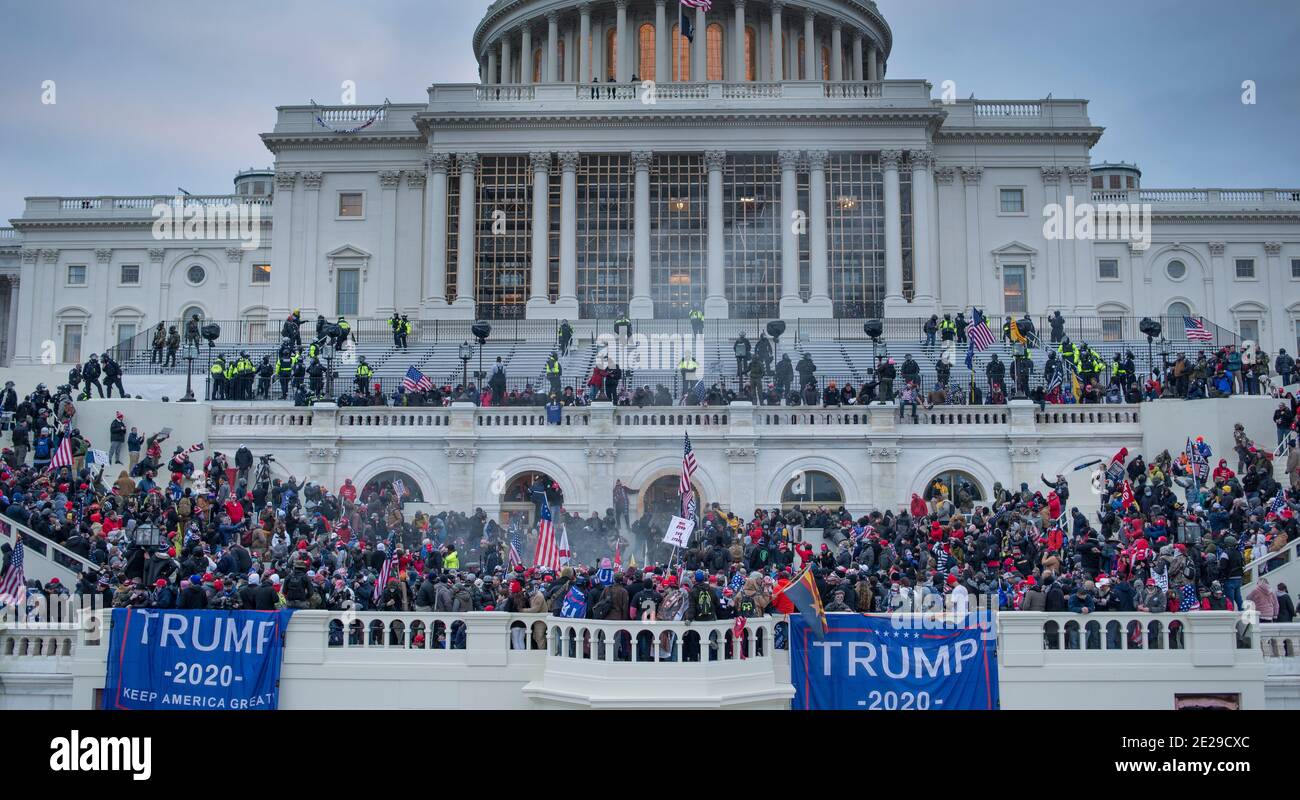 January 6th 2021. Capitol Police using teargas on Large Crowds of riots ...