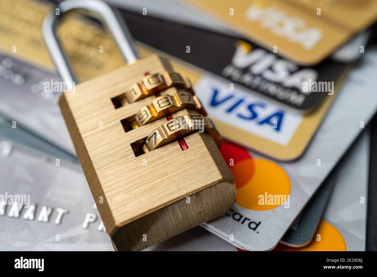 Bangkok, Thailand - July 1, 2020 Golden security digital password lock ...