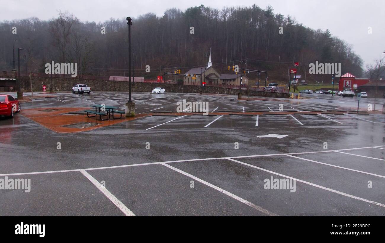Cherokee, NC USA 03 03 20: View of downtown Cherokee NC from a parking ...