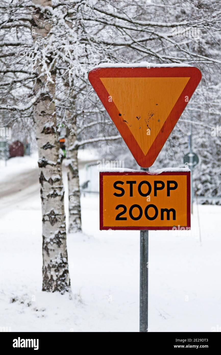traffic sign meaning duty to give way and sign with warning for stop ...