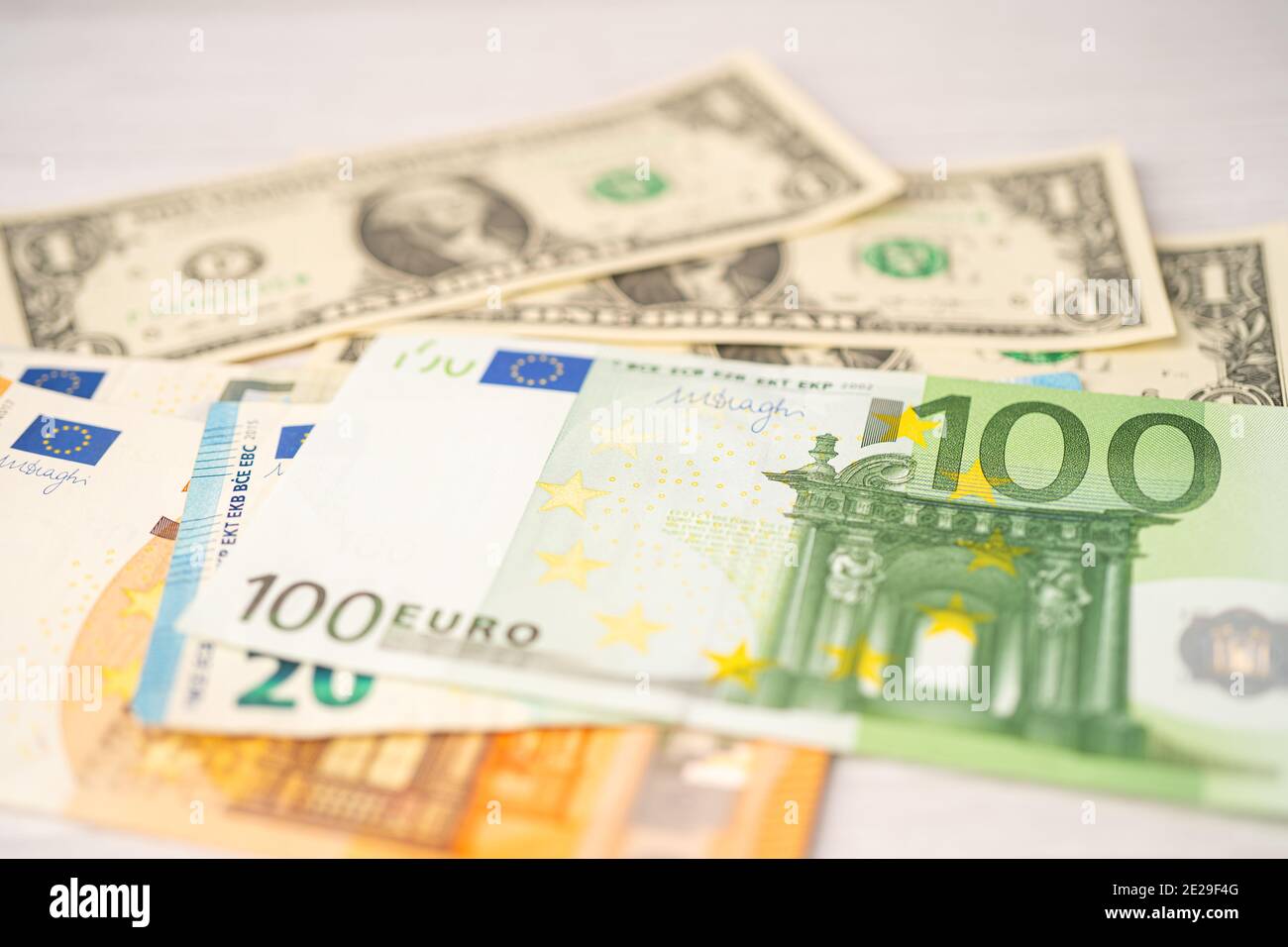 US dollar and Euro banknotes background; Banking Account, Investment ...