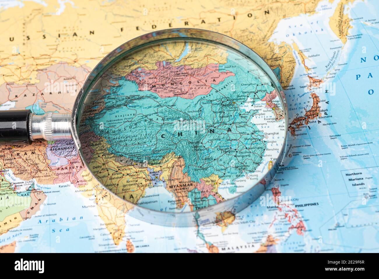 Bangkok, Thailand - November 01, 2020 China, Magnifying glass close up ...