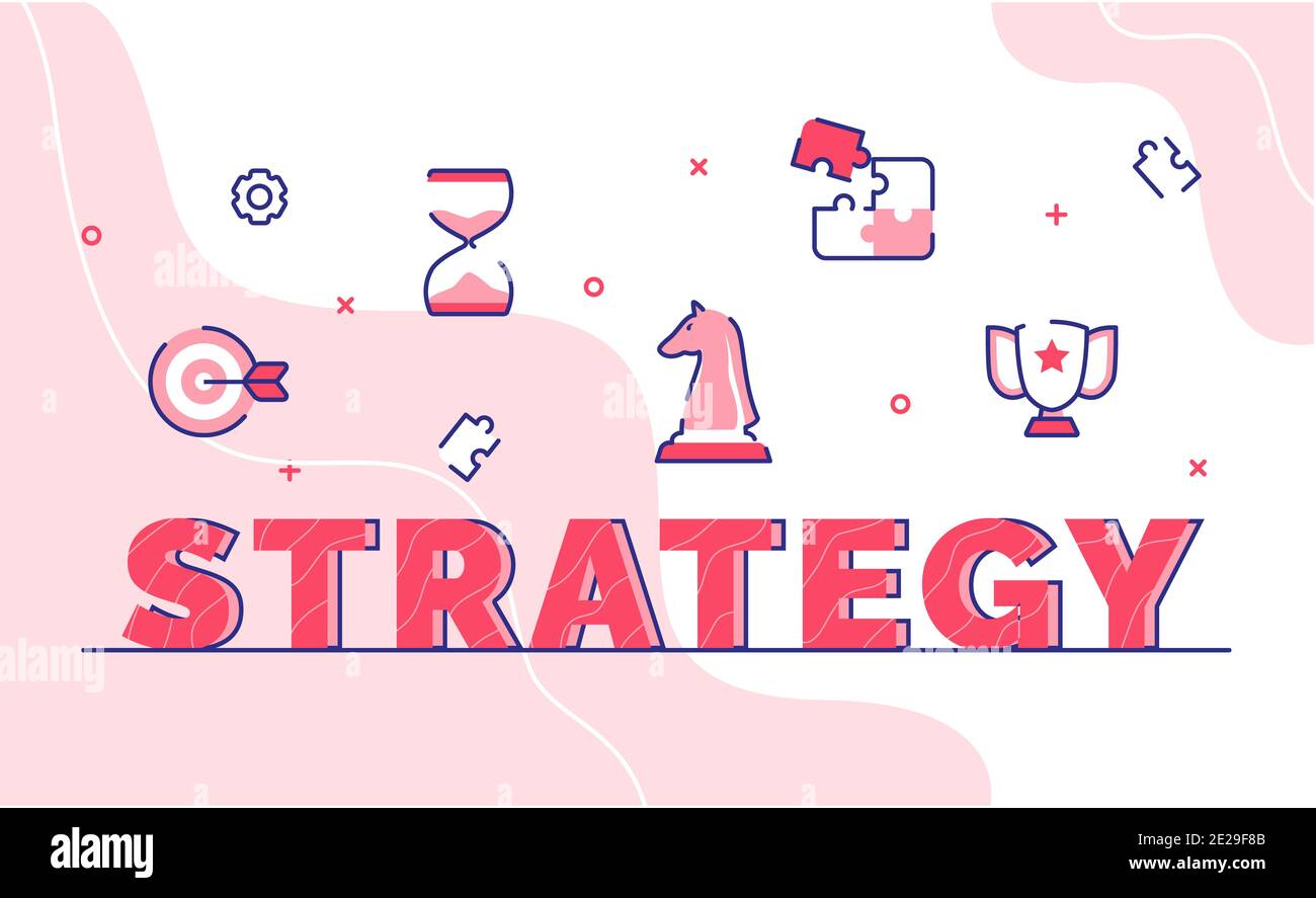 strategy typography word art background of icon target sand glass chess ...