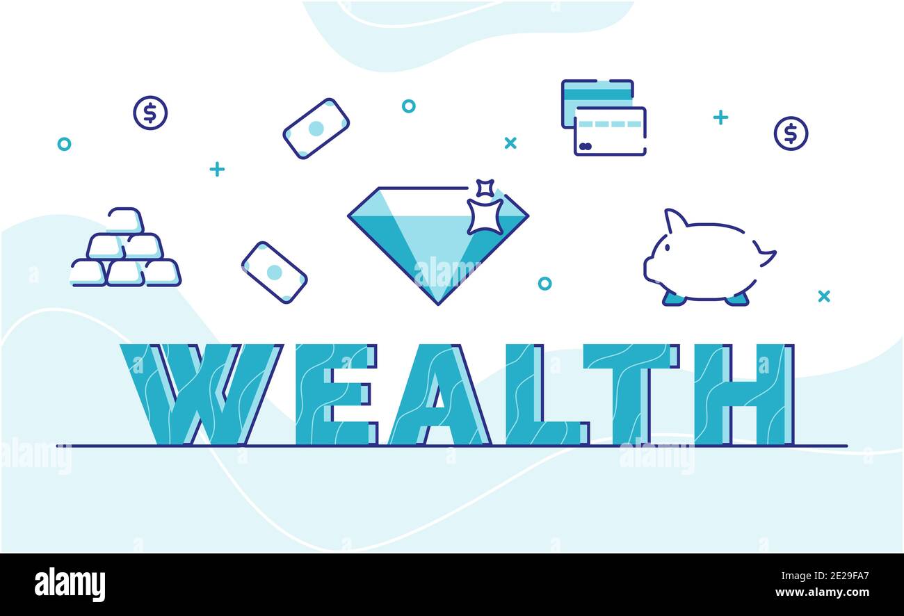 wealth typography word art background of icon gold money diamond credit ...