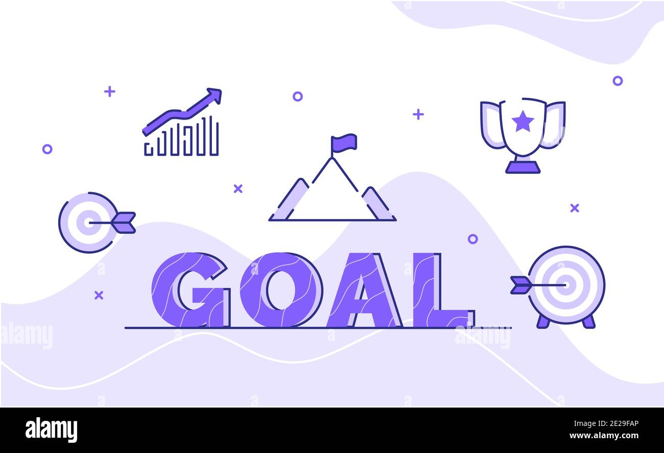 goal typography word art background of icon target growth bar flag on ...
