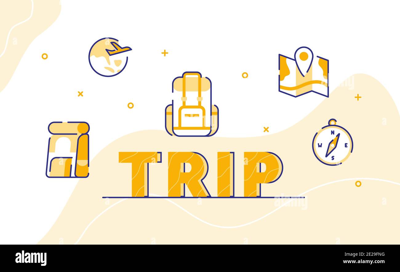 trip typography word art background of icon backpack compass pointer ...
