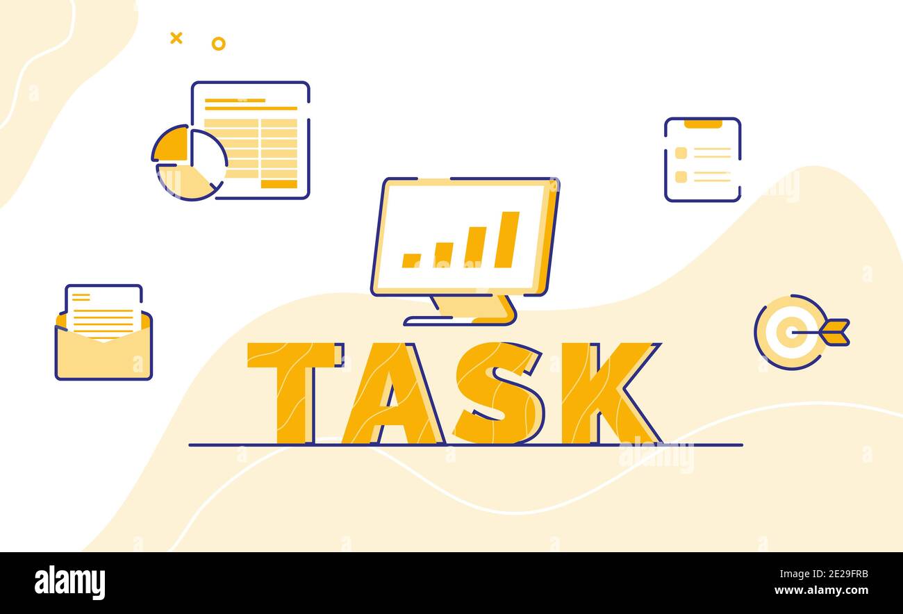 task typography word art background of icon email message pie bar chart ...