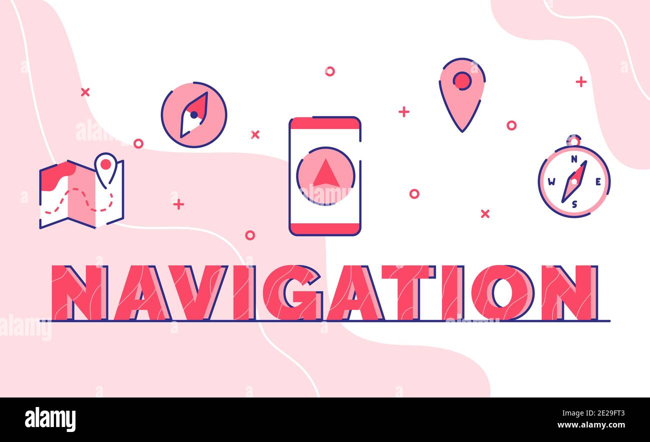 navigation typography word art background of icon map pointer location ...