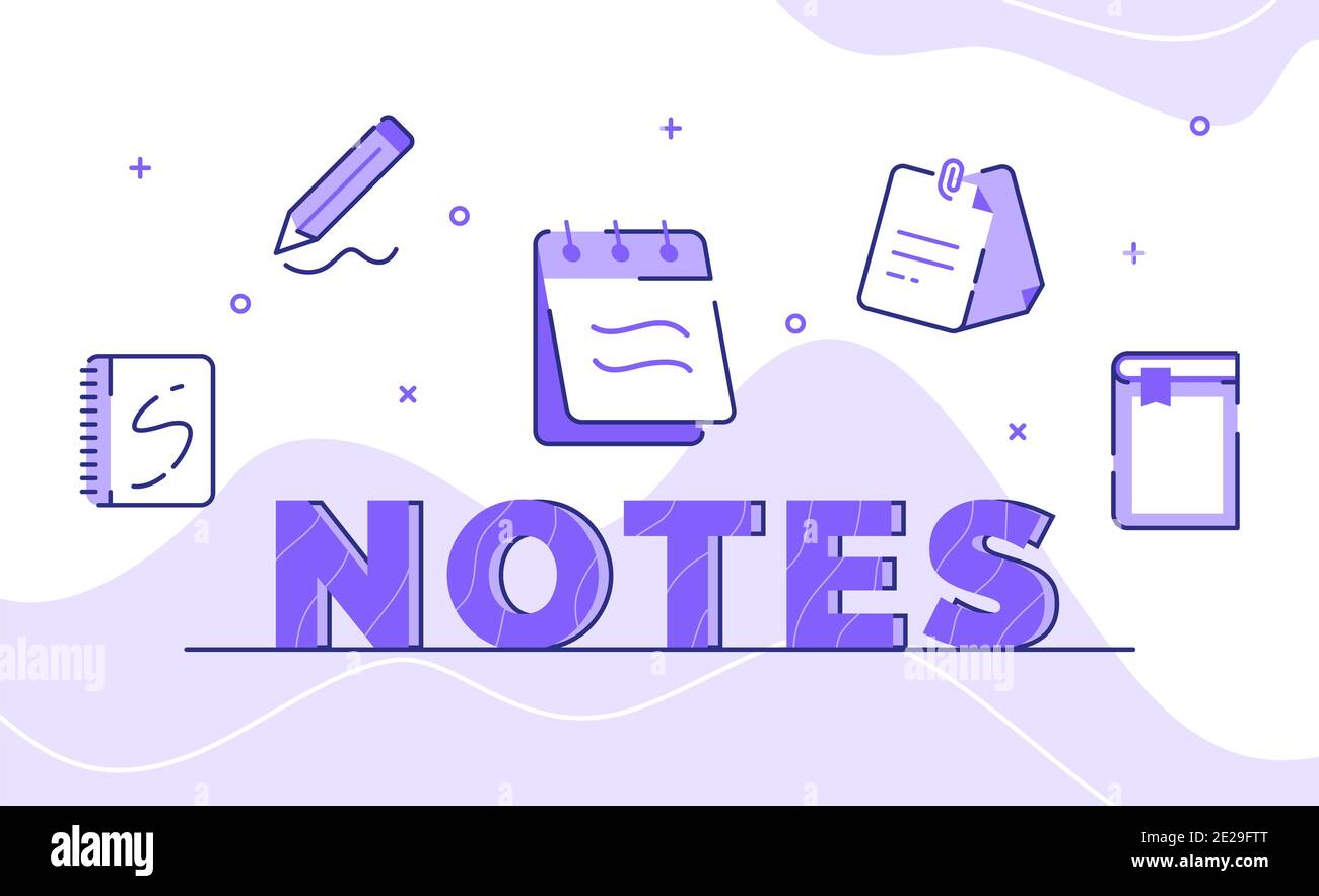 notes typography word art background of icon book pencil post it with ...