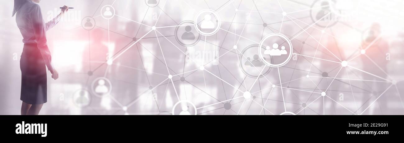 Background conceptual image with social connection lines on panoramic ...