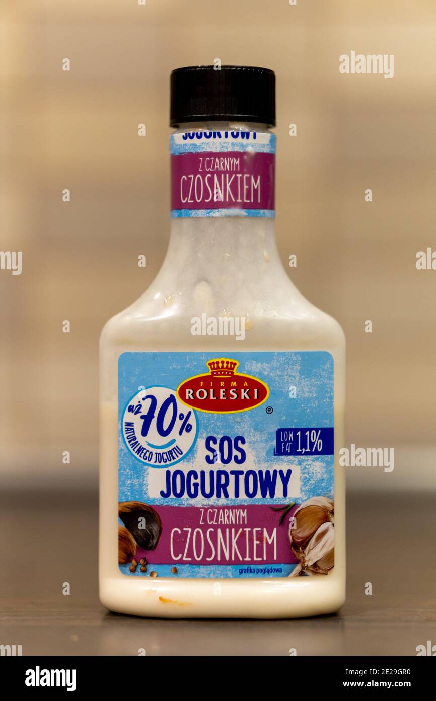 POZNAN, POLAND - Jan 10, 2021: Polish Firma Roleski garlic sauce based ...