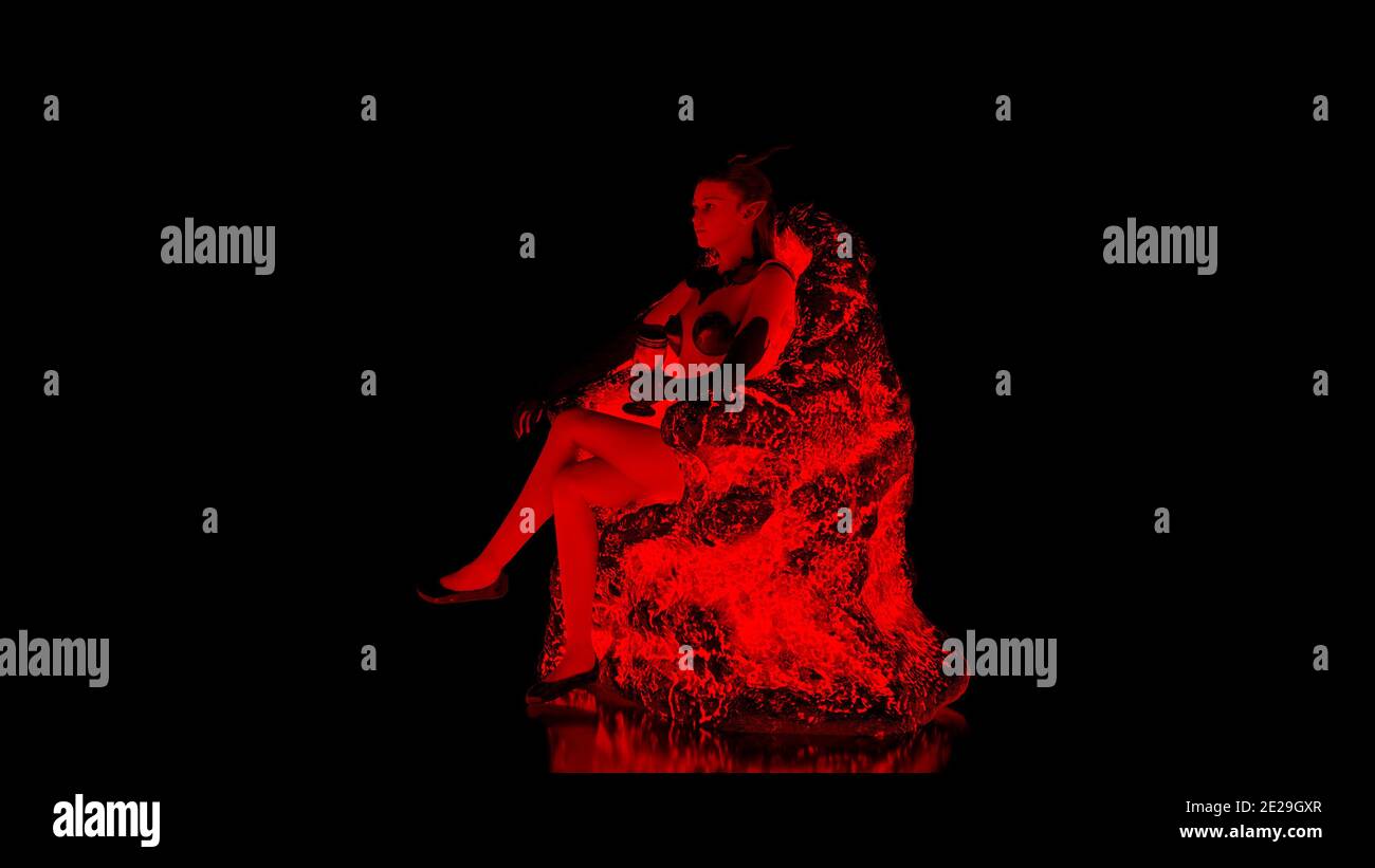 Women with a cup sitting on the throne, Girl looking at the camera ...