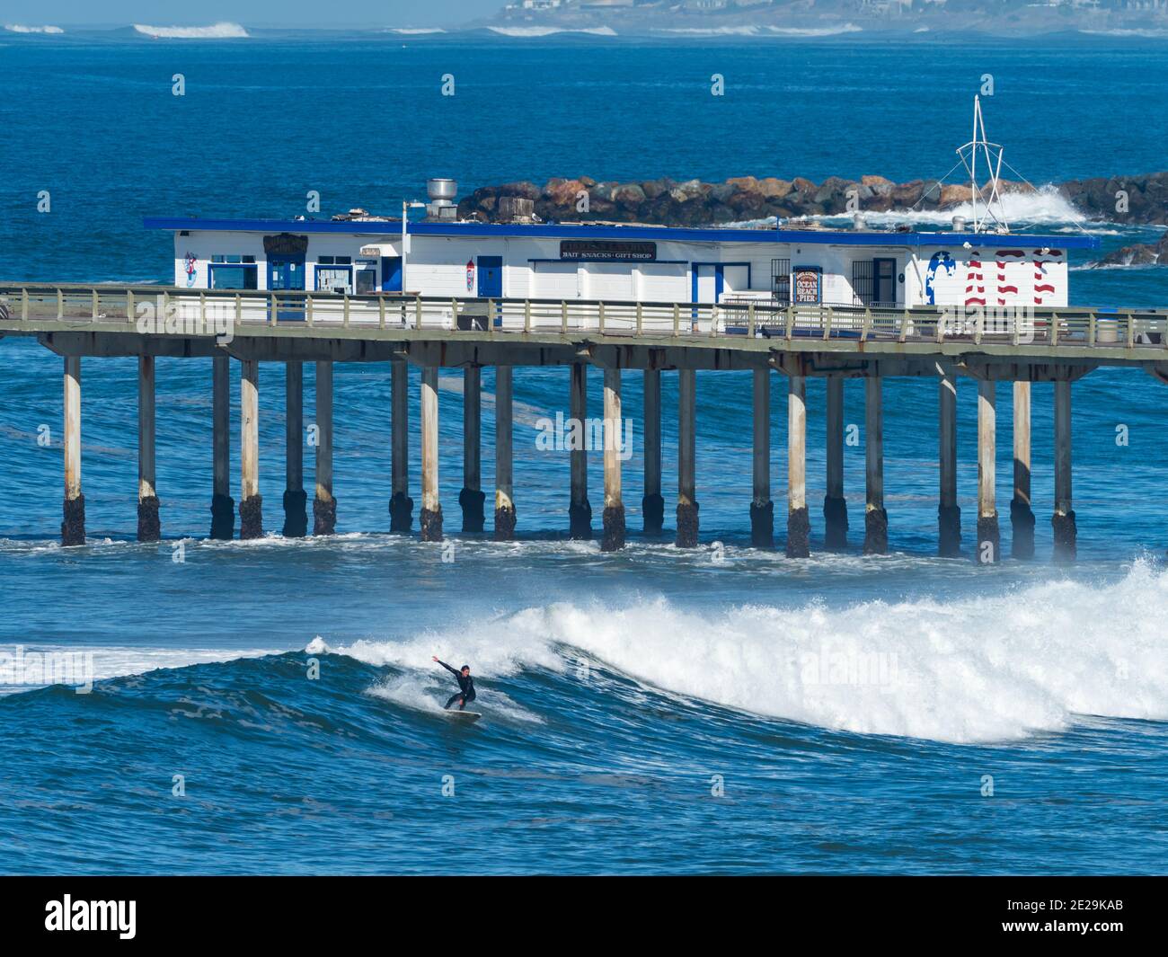 Huge waves near Ocean Beach pier, San Diego, California with a large ...