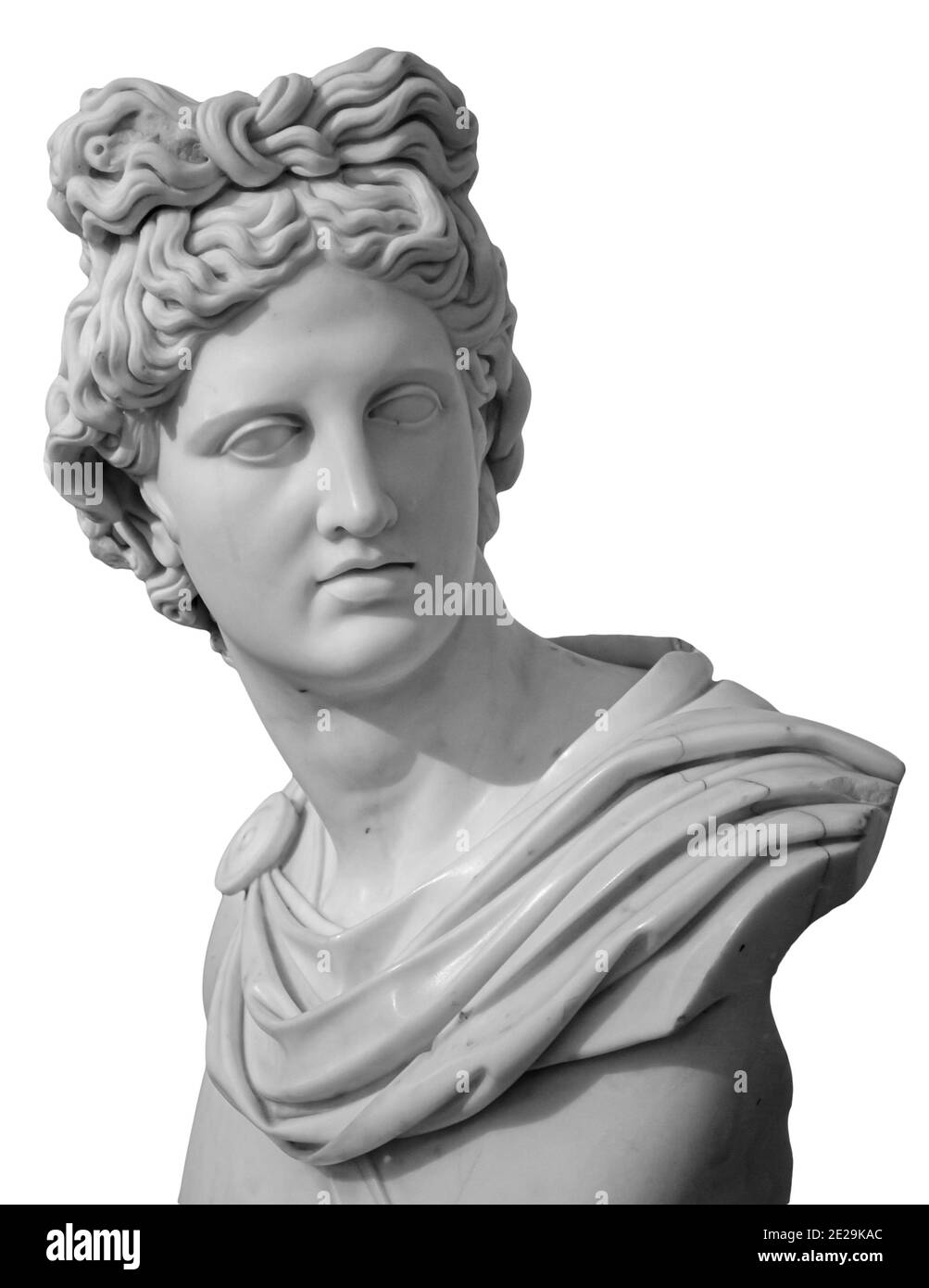 White gypsum copy of ancient statue of Apollo God of Sun head isolated ...