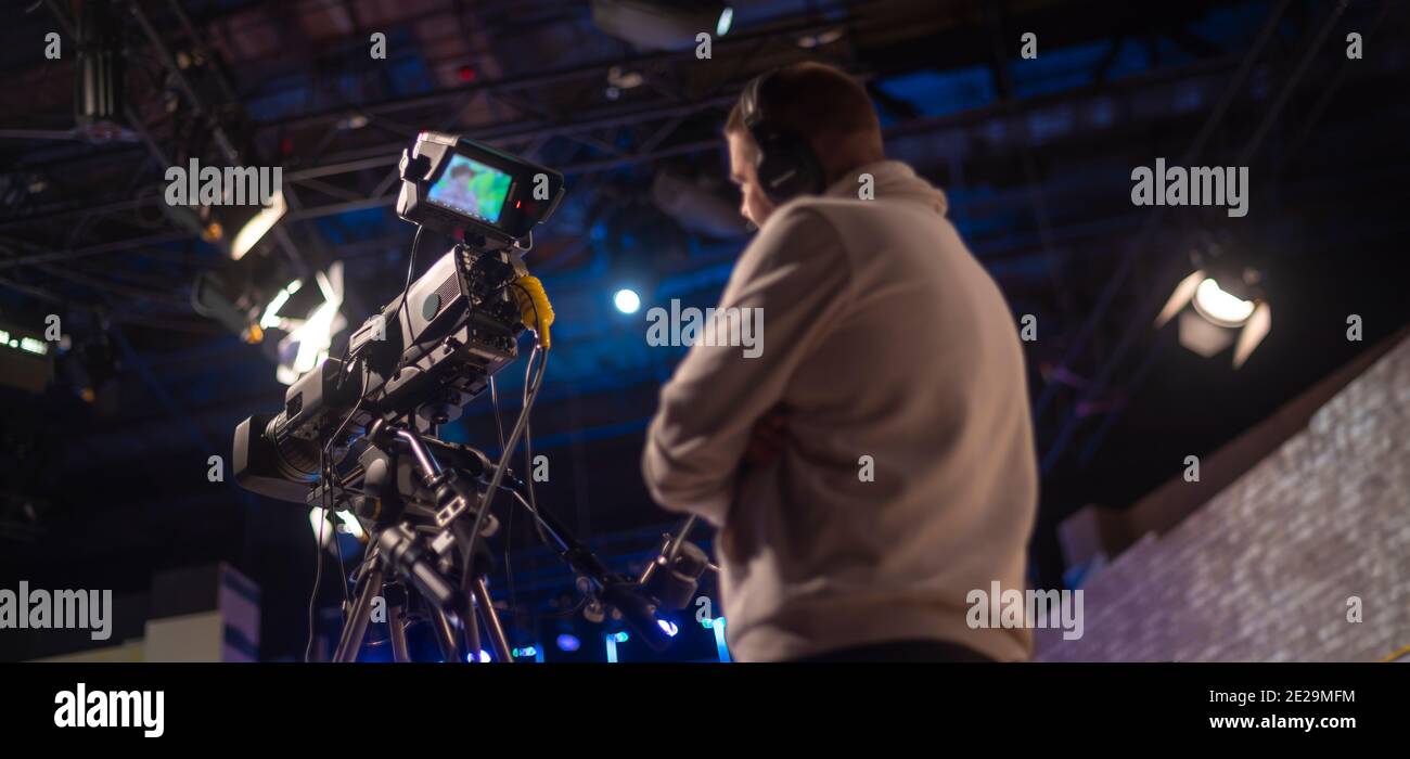 TV camera in recording and live studio Stock Photo - Alamy