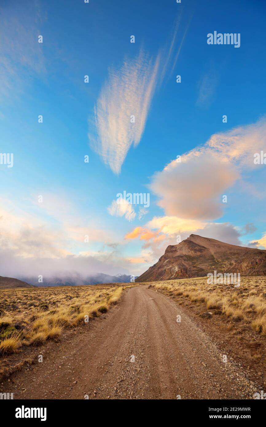 Patagonia landscapes in Southern Argentina. Gravel road in prairie at ...