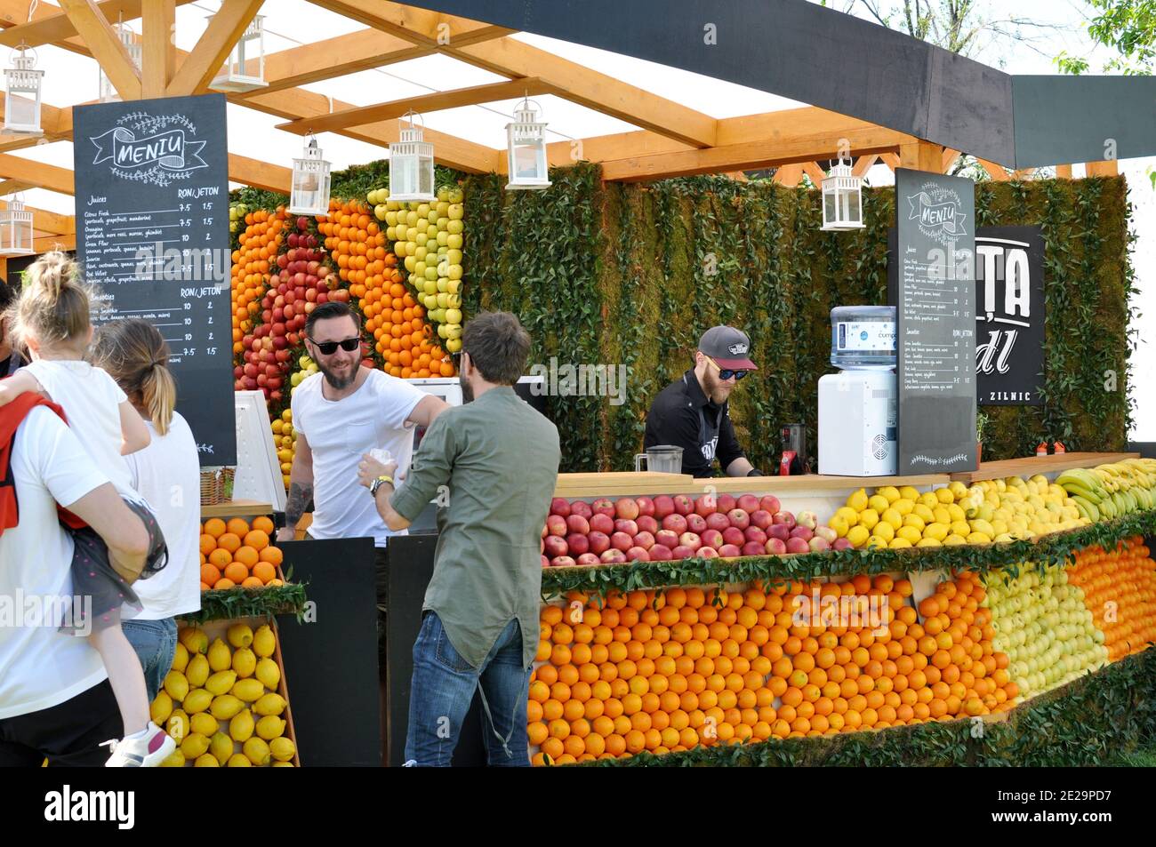 View of the fresh fruits juice stall at burger festival (burger fest ...