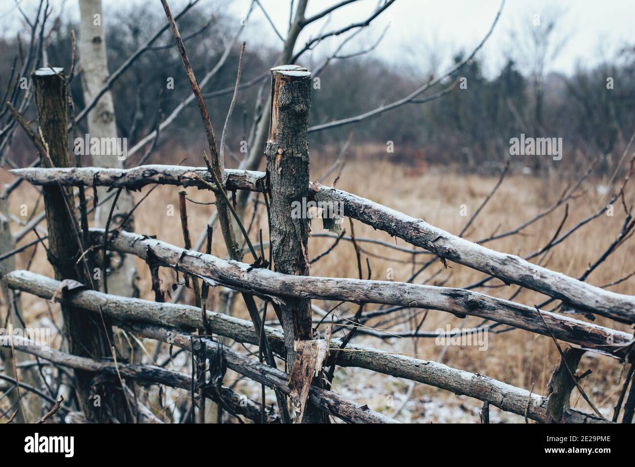 Late autumn landscape with wooden fence and dry plants Stock Photo - Alamy