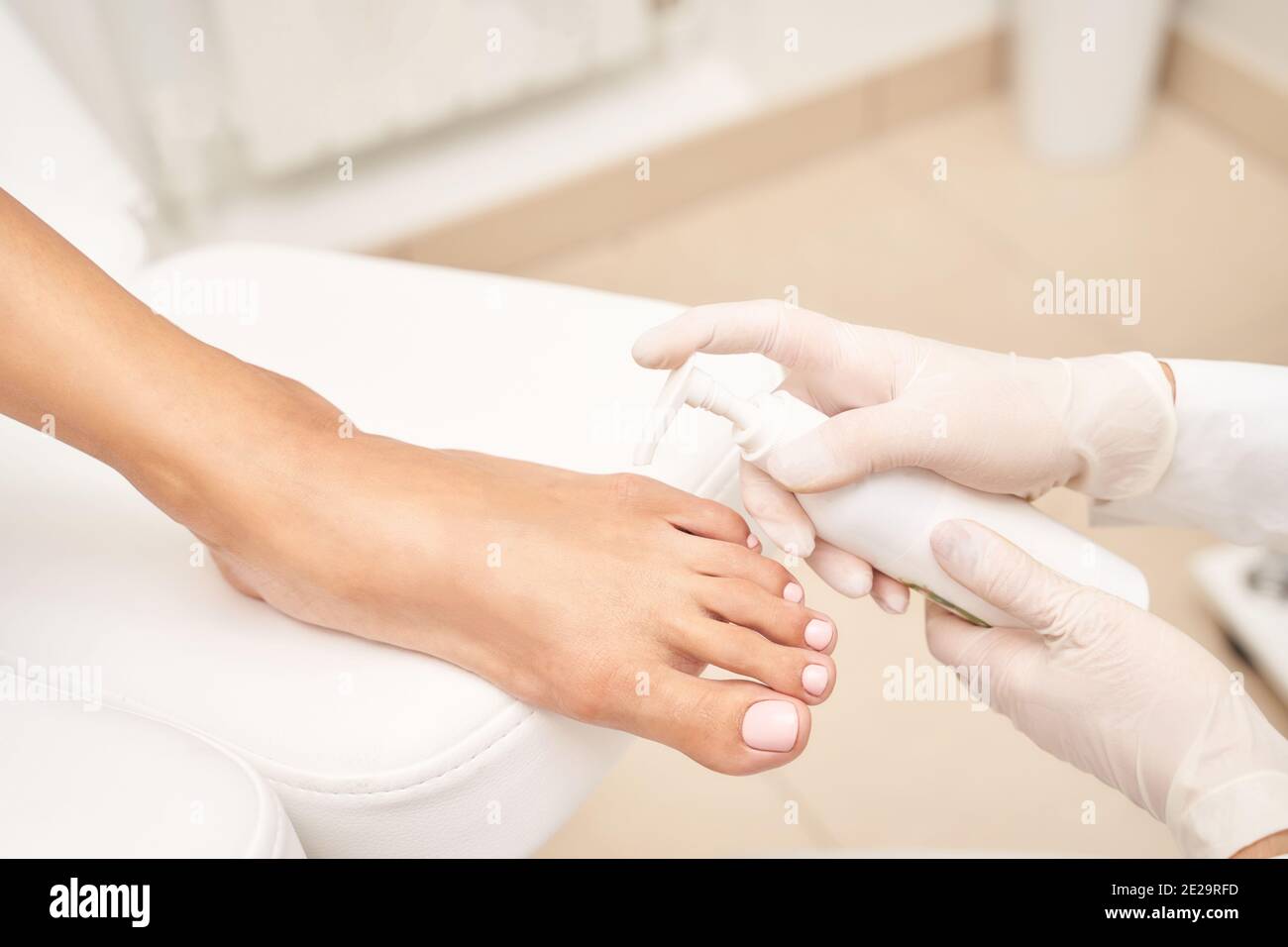 Pedicure nail spa procedure. Foot manicure. Salon master. Polish woman ...