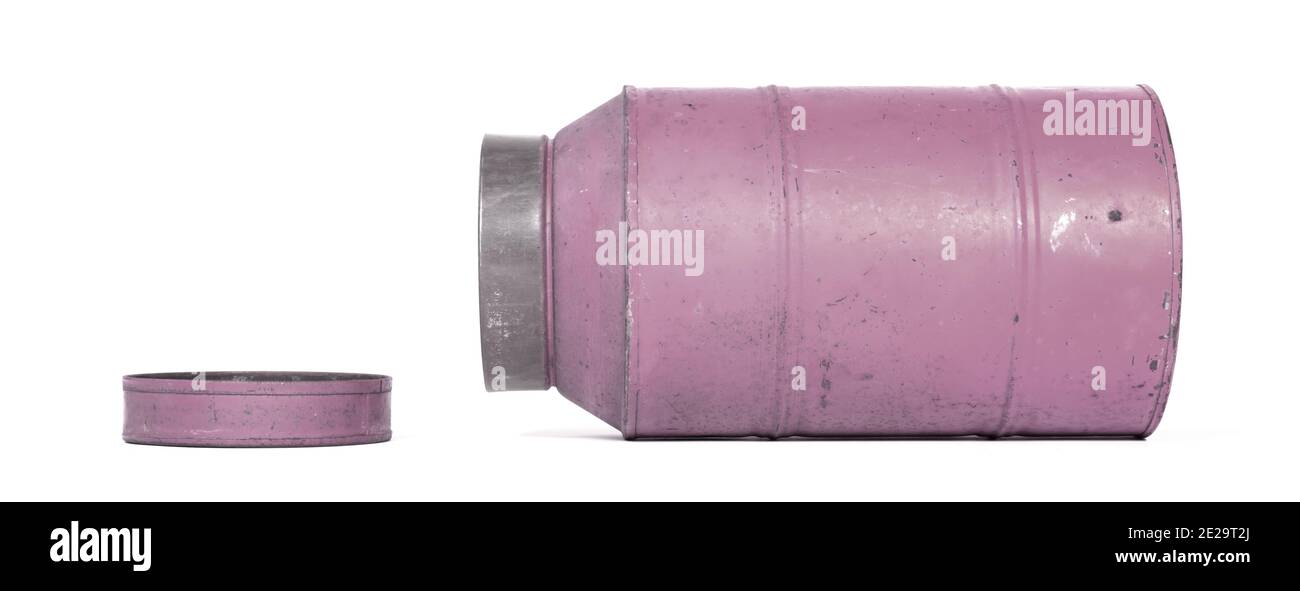 Old nostalgic can isolated on white - Purple can Stock Photo - Alamy