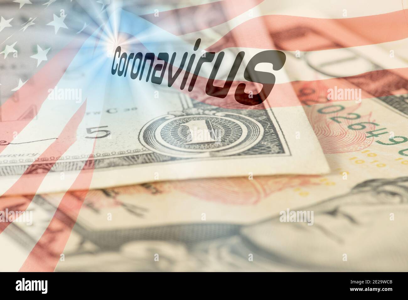 Flag of USA, dollar bank note and coronavirus Stock Photo - Alamy