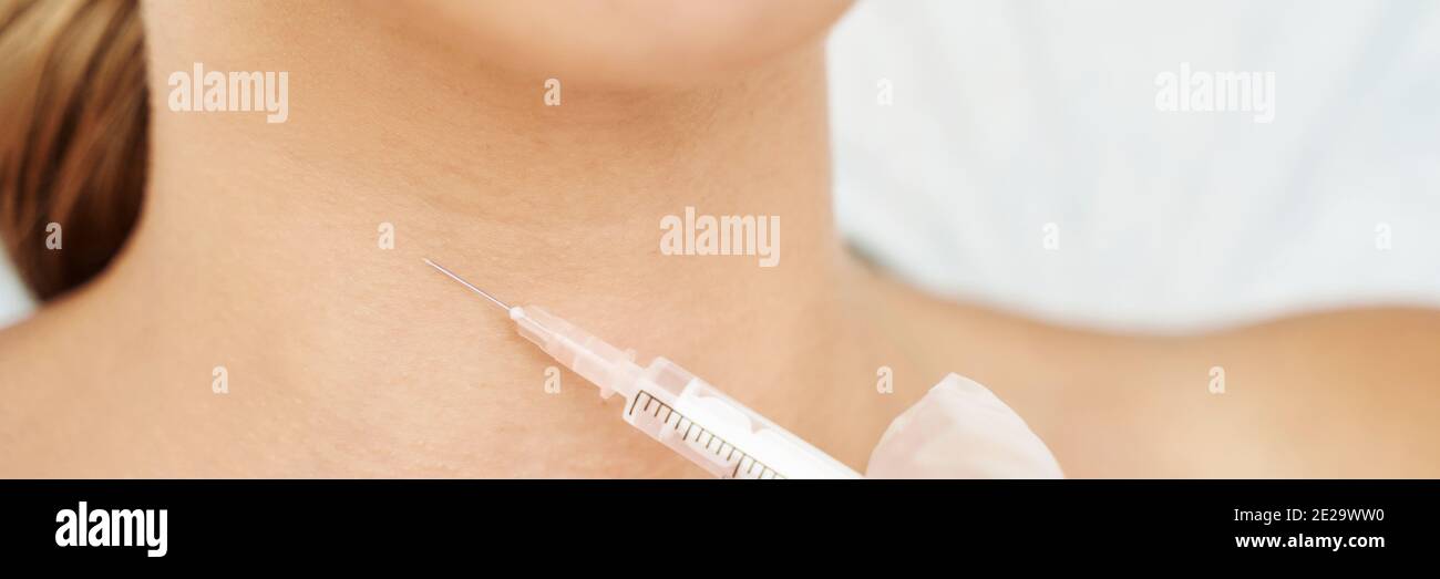 Neck injection at spa salon. Doctor hands. Closeup view. Pretty female ...