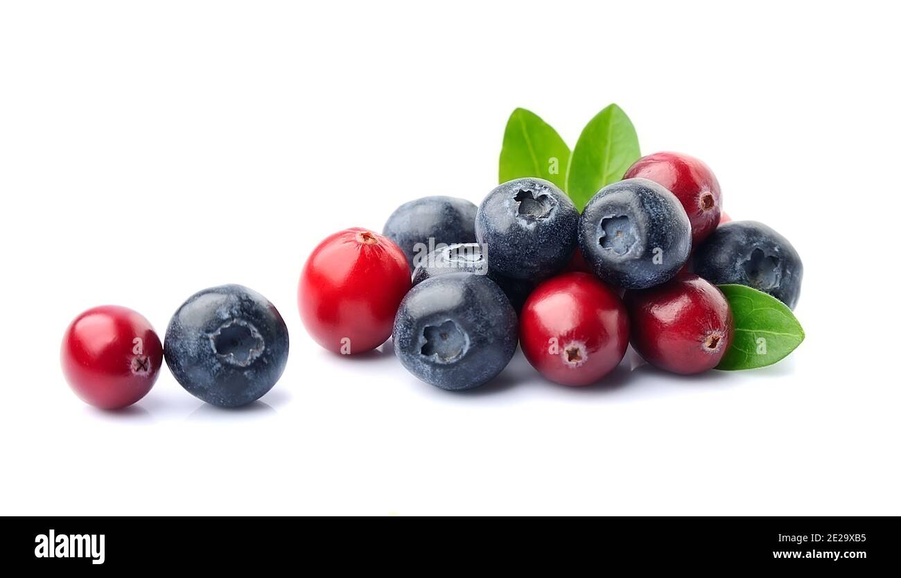 Mix of berry isolated on white backgrounds. Blueberries and cranberries ...