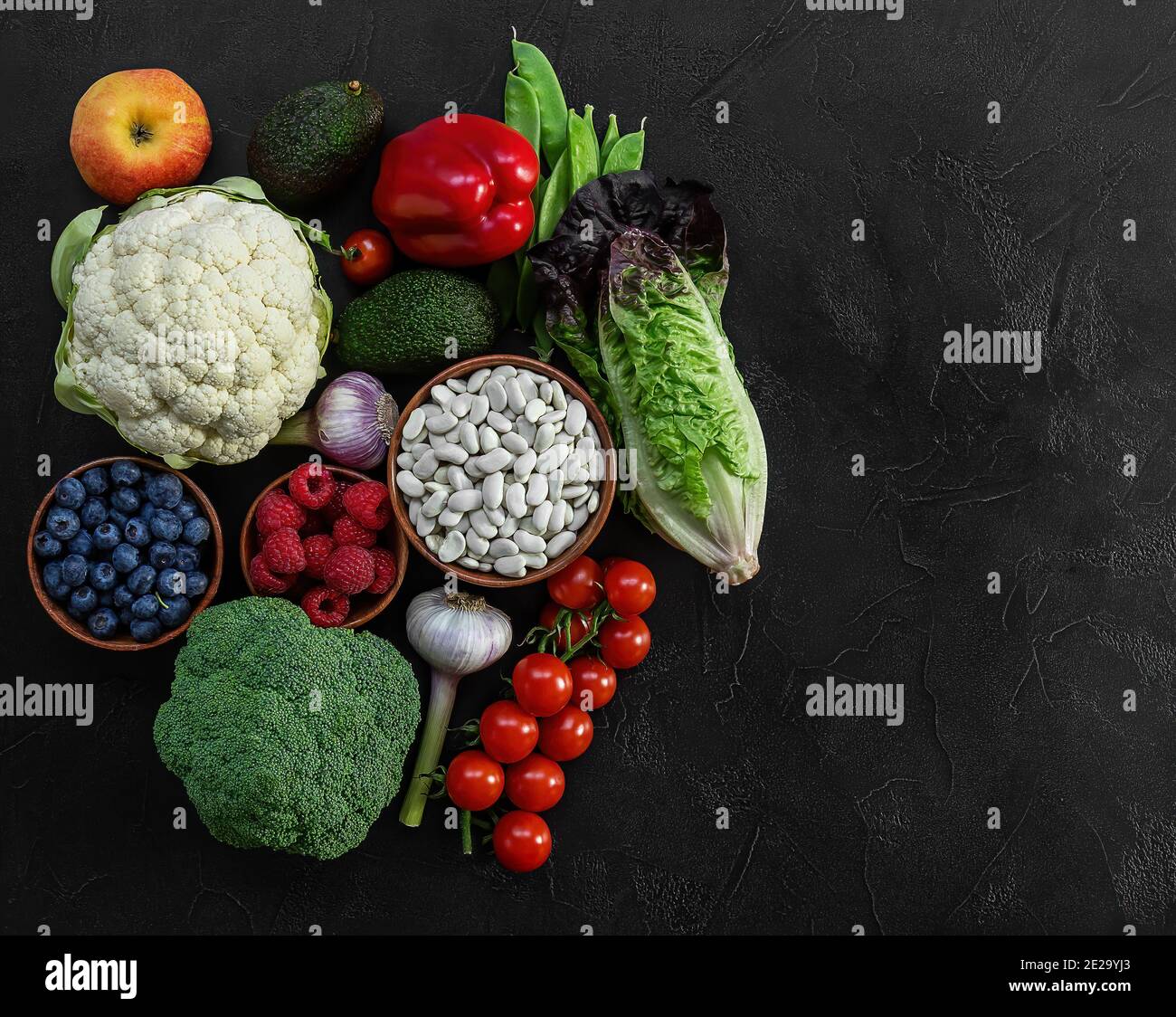 Healthy food background, trendy plant based diet products - fresh raw ...