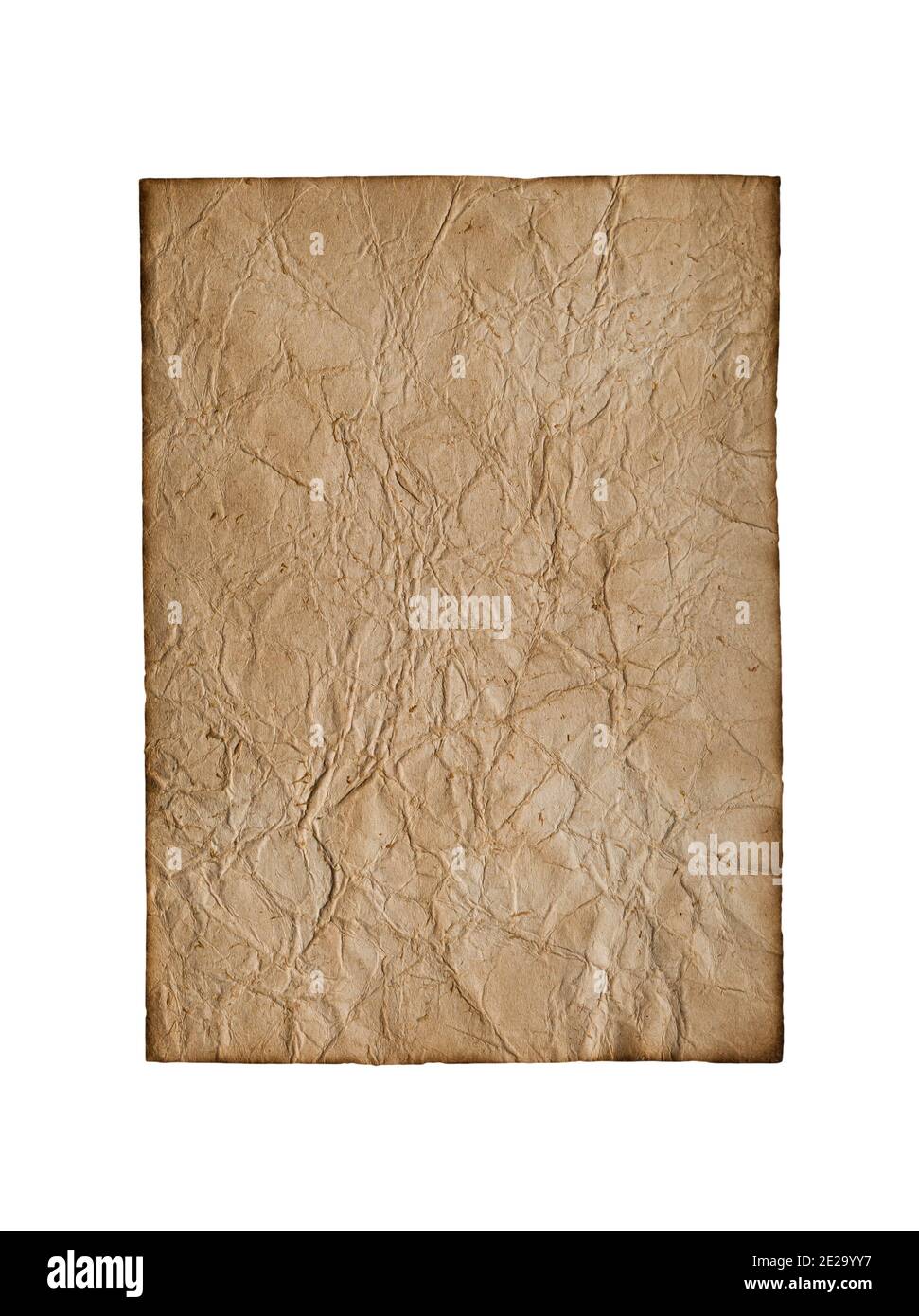 Brown paper blank texture crumpled dark border. Isolated on white ...