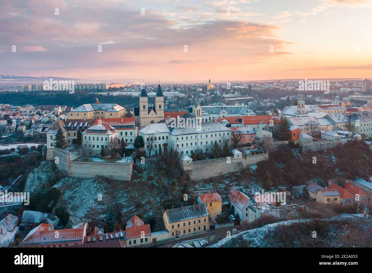 Veszprém, Hungary - Amazing snowy aerial panoramic view of Veszprém ...