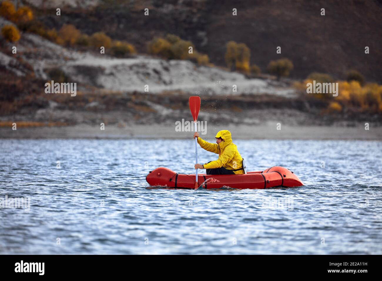 Packraft (one-person light raft used for expedition or adventure racing ...