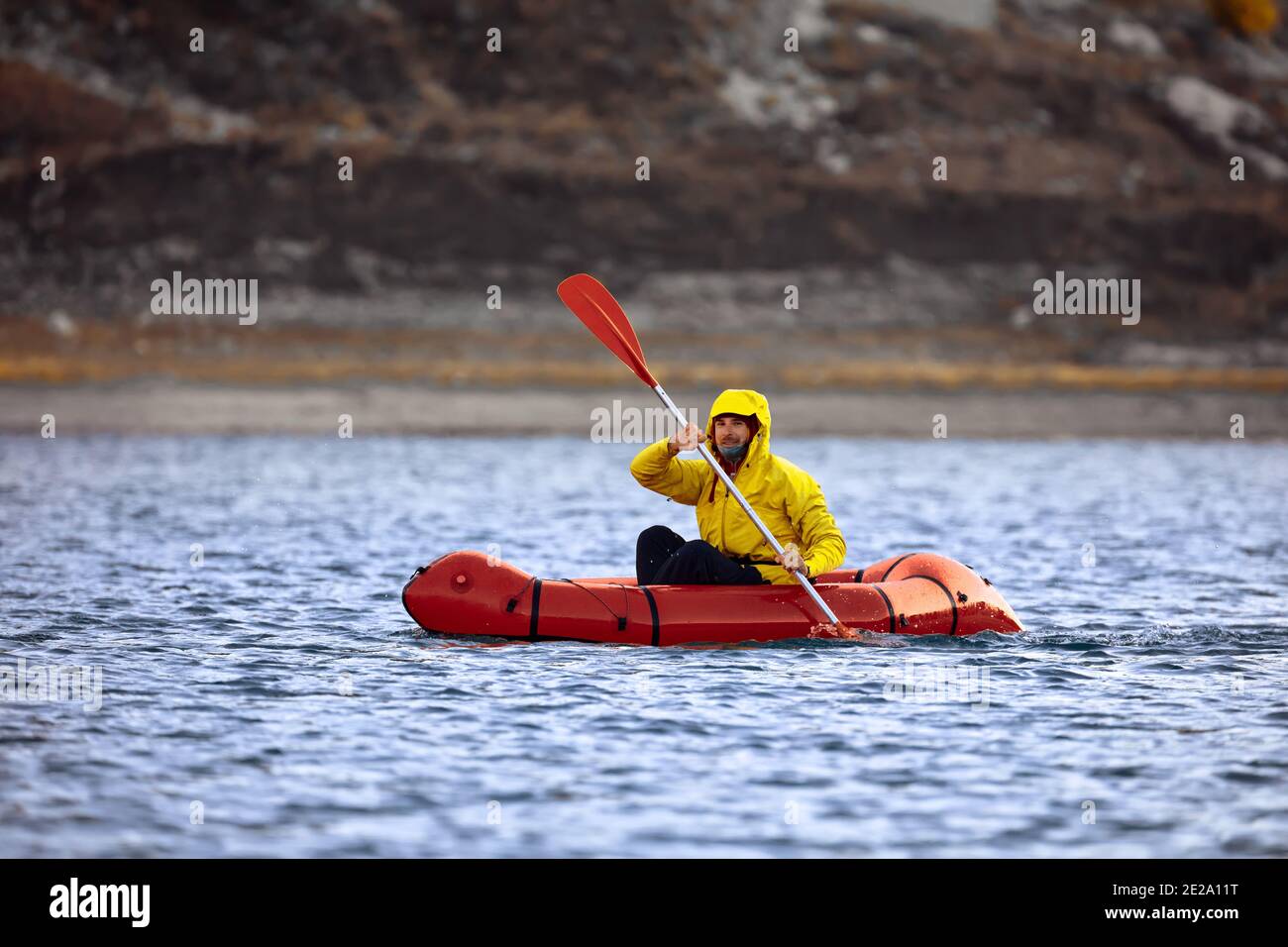 Packraft (one-person light raft used for expedition or adventure racing ...