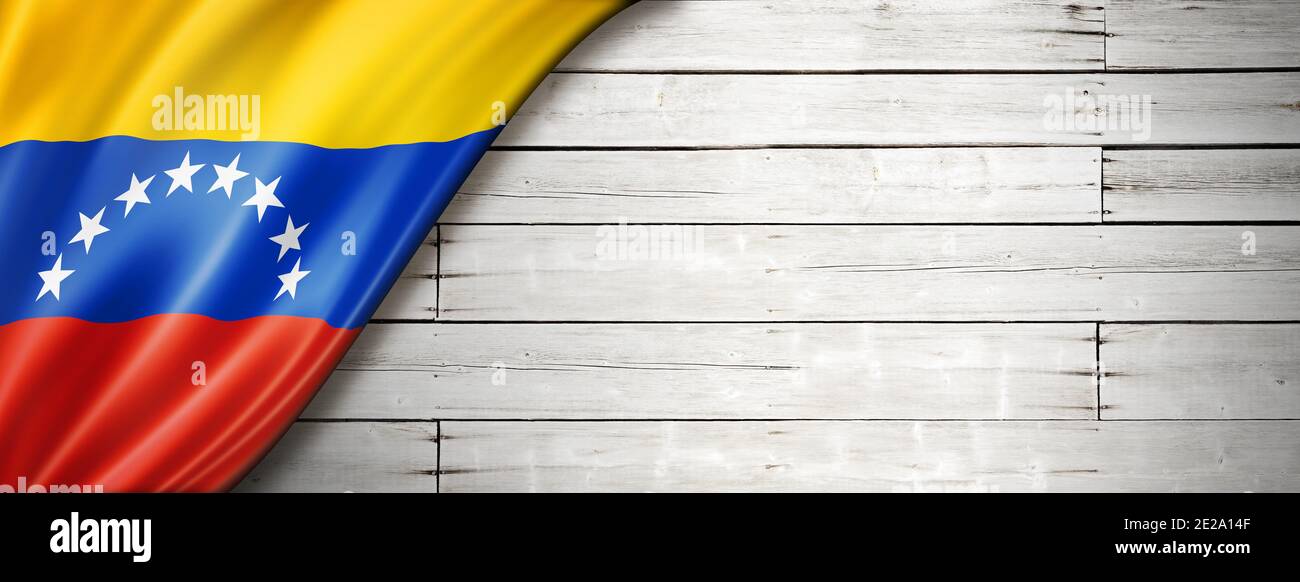 Venezuela flag on old white wall. Horizontal panoramic banner Stock ...