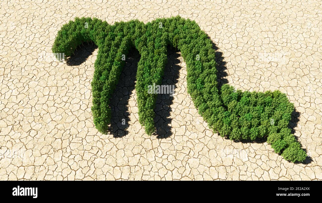 Concept or conceptual group of green forest tree on dry ground ...