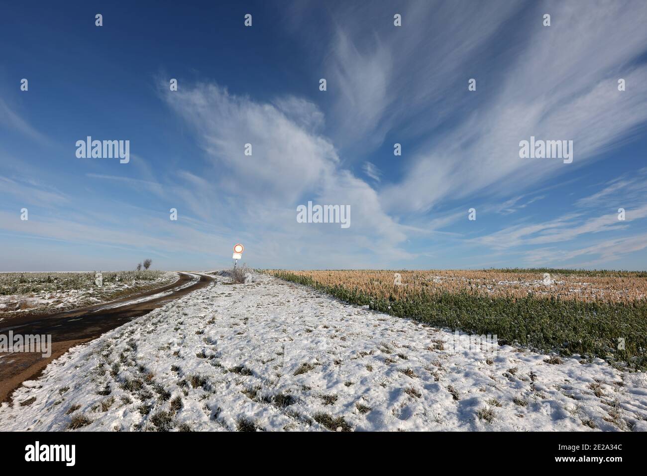 Winter landscape of snowy fields and cloudy sky Stock Photo - Alamy