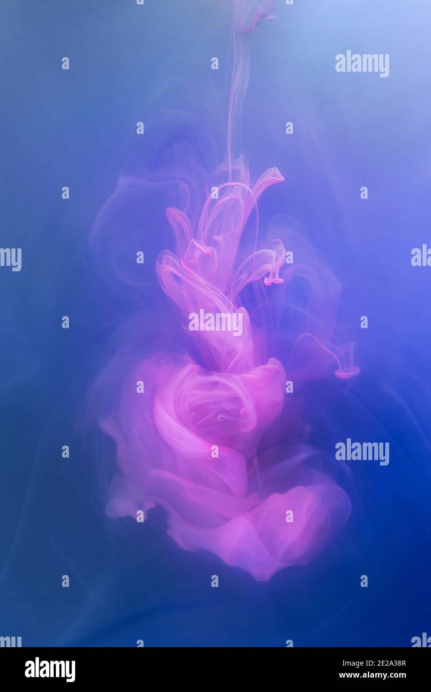 Pink inks in water on blue background Stock Photo - Alamy