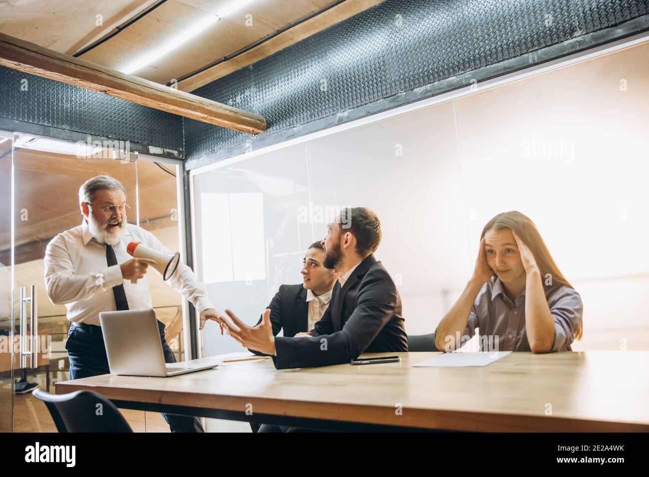 Vintage office angry black and white hi-res stock photography and images - Alamy
