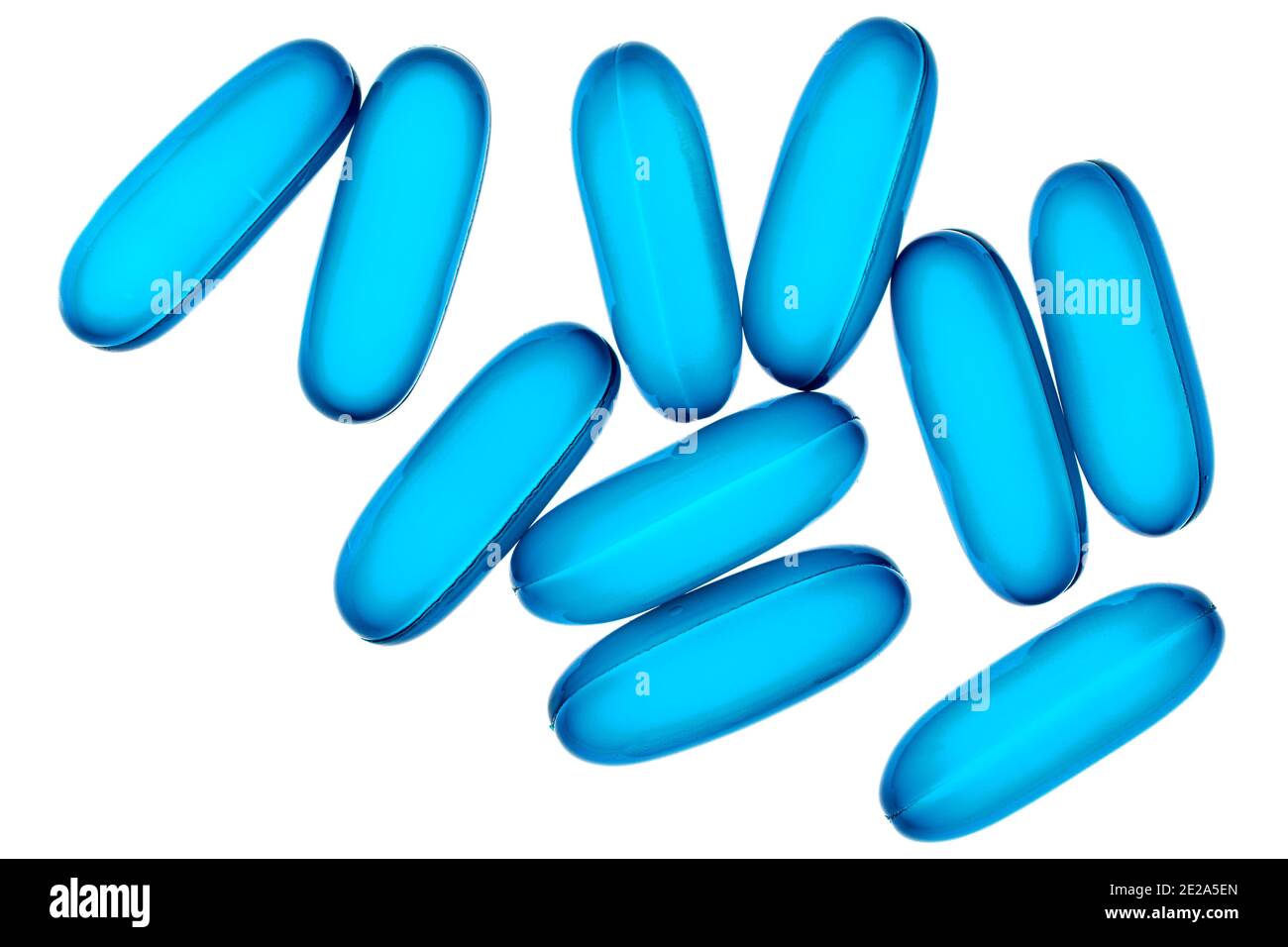 Blue pills, transparent capsules isolated on white background Stock ...