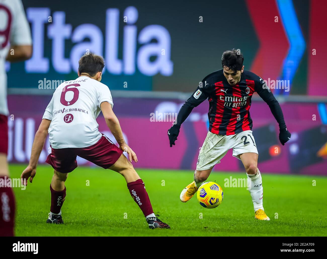 Milan, Italy. 12th Jan, 2021. Brahim Diaz of AC Milan in action during ...