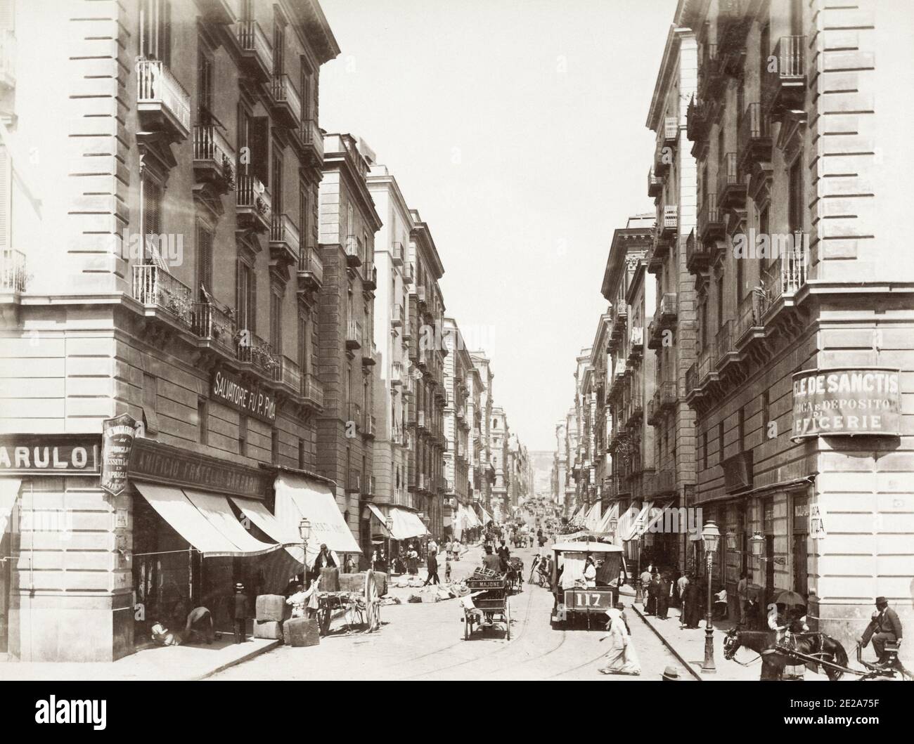 Vintage 19th century photograph: street scene, Naples, Napoli, Italy ...