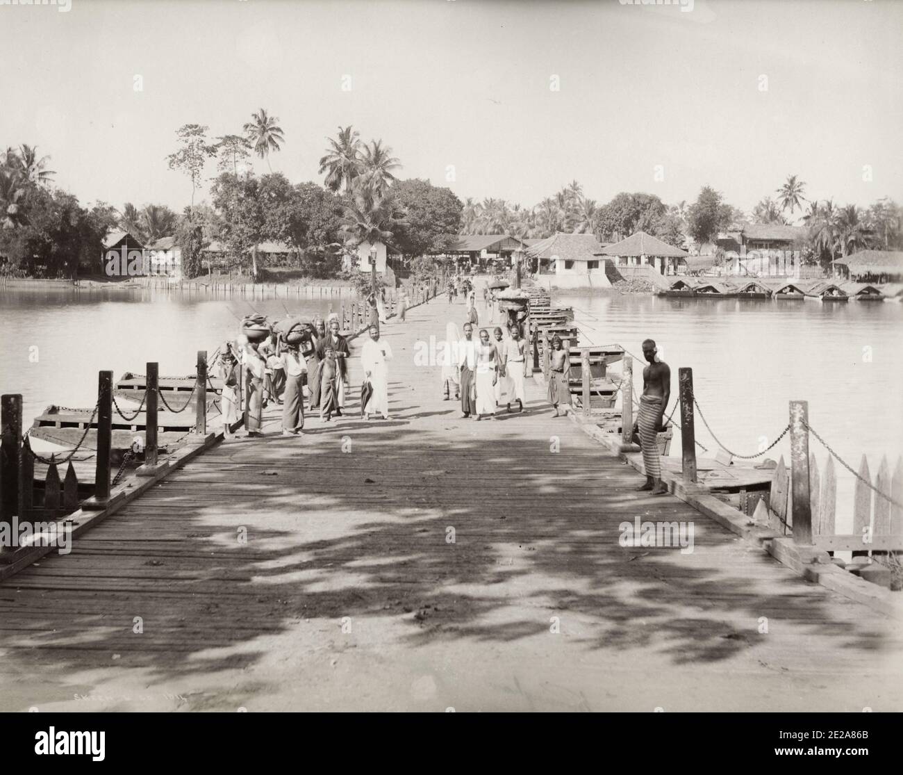 Vintage 19th century photograph: pontoon bridge near Colombo, Ceylon ...