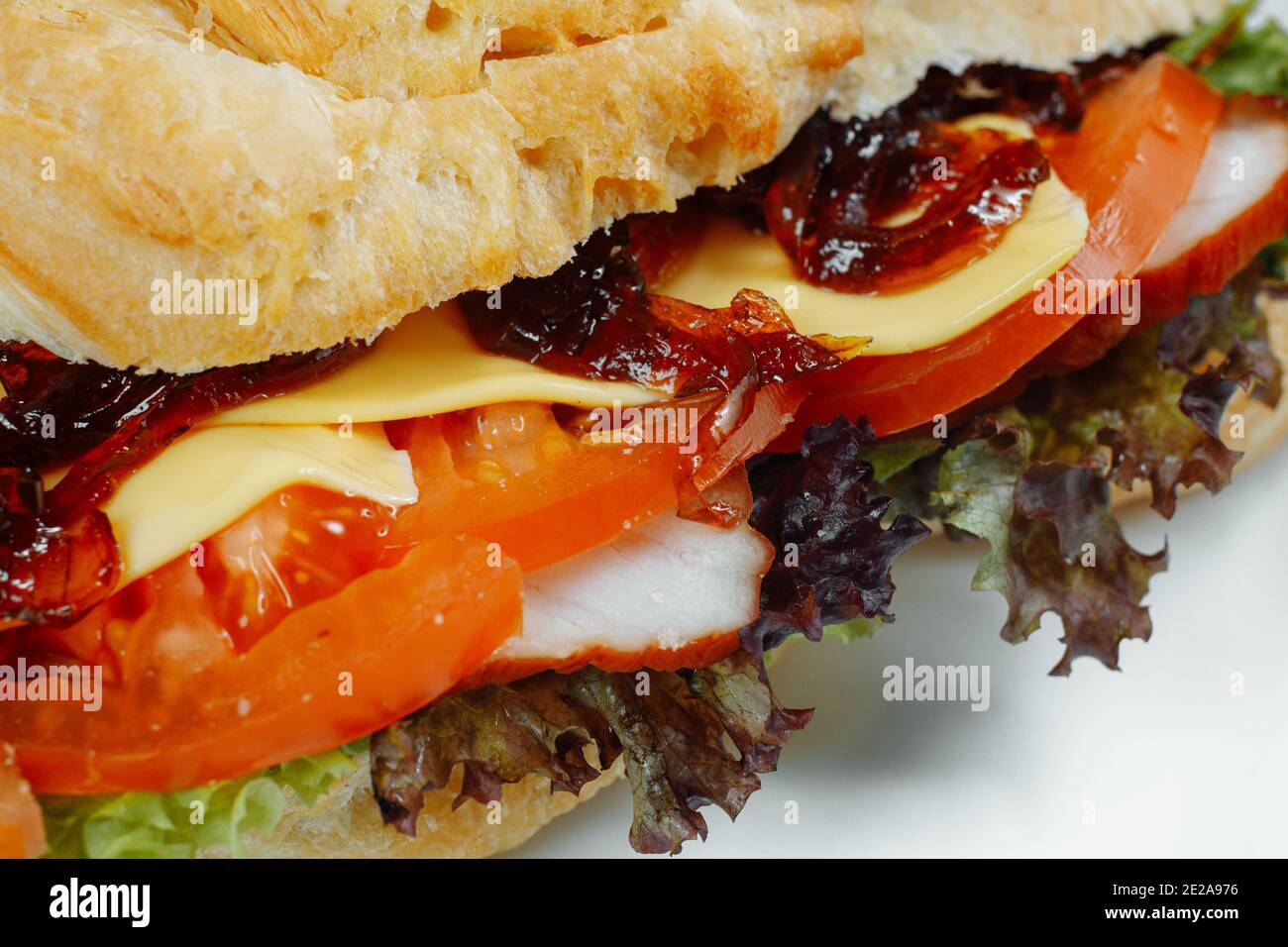 Delicious ham and cheddar cheese croissant with salad Stock Photo - Alamy