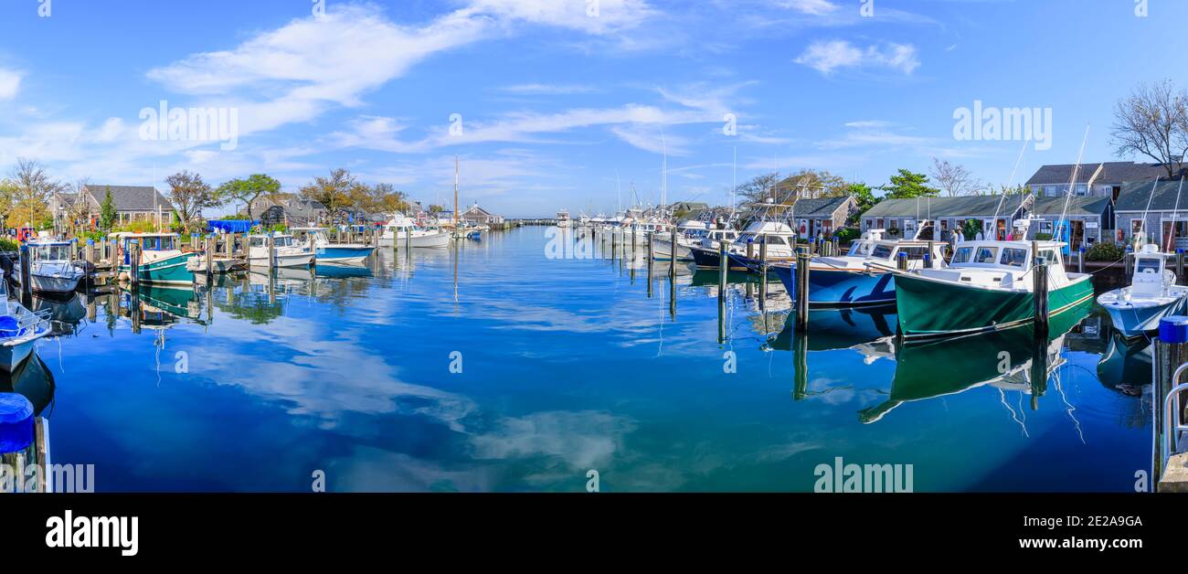 Berthed boats at Straight Wharf and Old South Wharf on the Nantucket ...